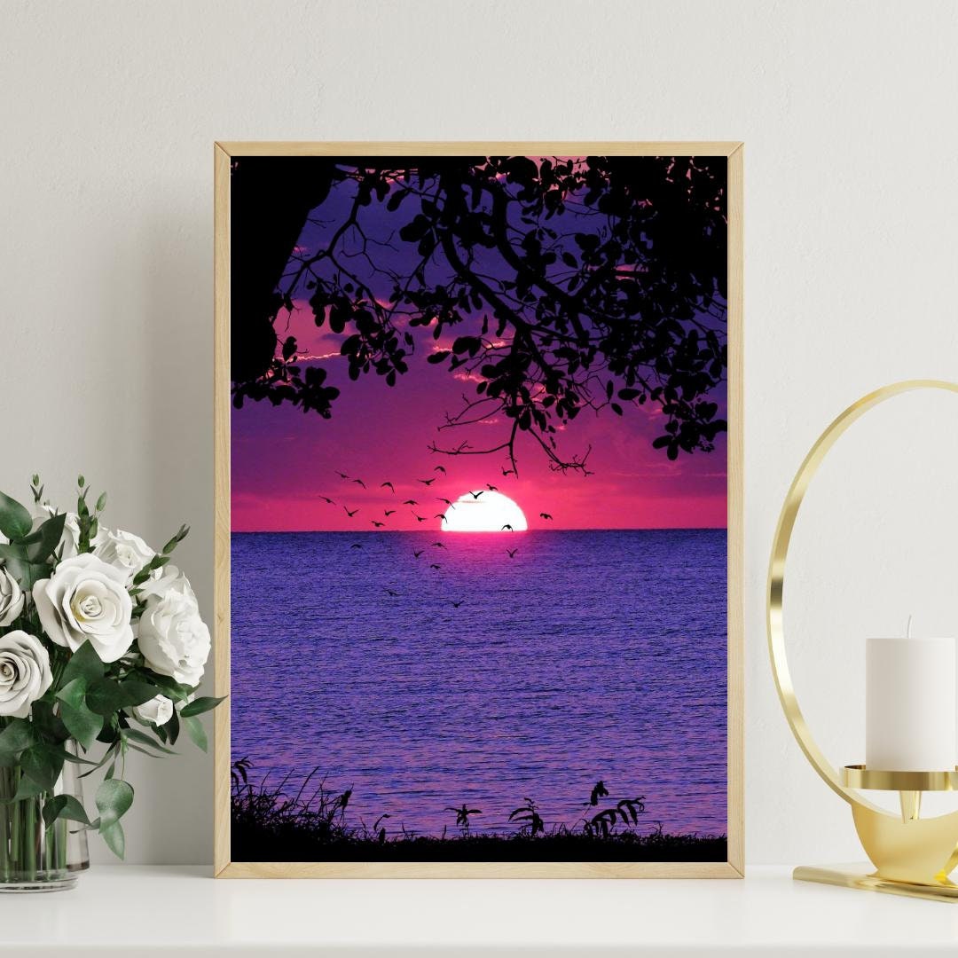 Sunset Wall Art, Ocean Scene Print, Evening Sky Picture, Seascape Wall ...