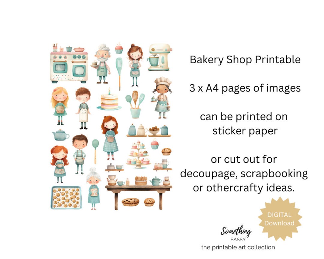 Bakery Doll Paper Kit, Printable, Small World, Sticker, Decoupage ...