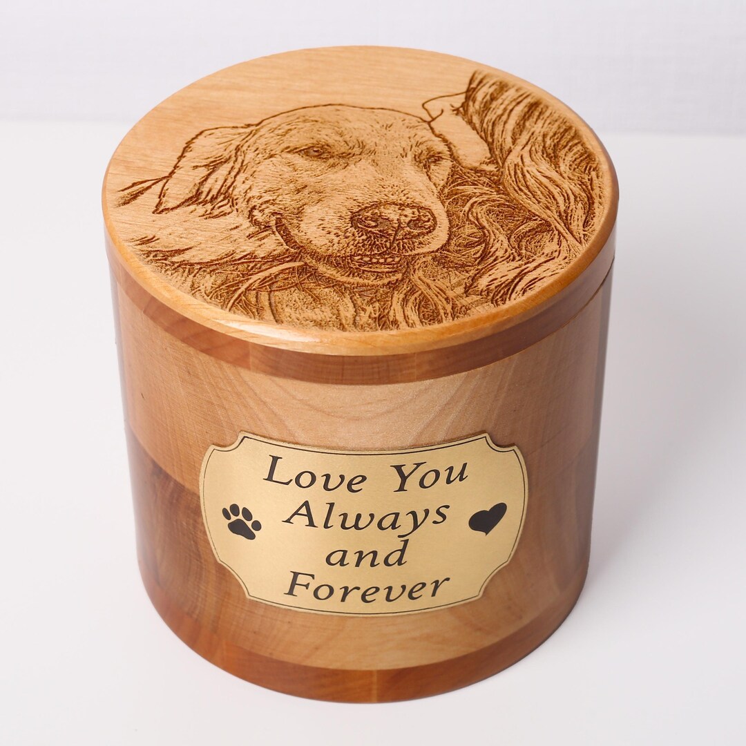 Personalized Wooden Pet Ashes Box With Customizable Portrait - Alder ...