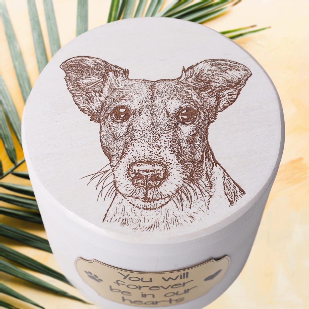Personalized Wooden Dog Ashes Box With Custom Portrait, Pet Memorial ...