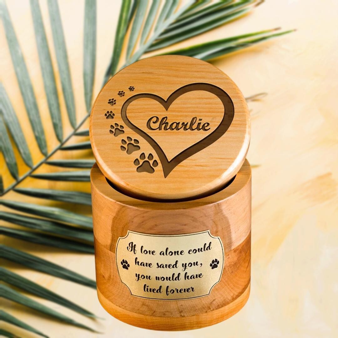 Personalized Pet Memorial Urn - Engraved Wood Keepsake Box for Dog ...