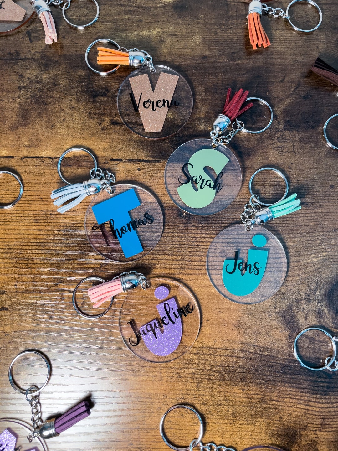 Personalizable Keychain Initials Names Acrylic Handmade Custom Cute ...