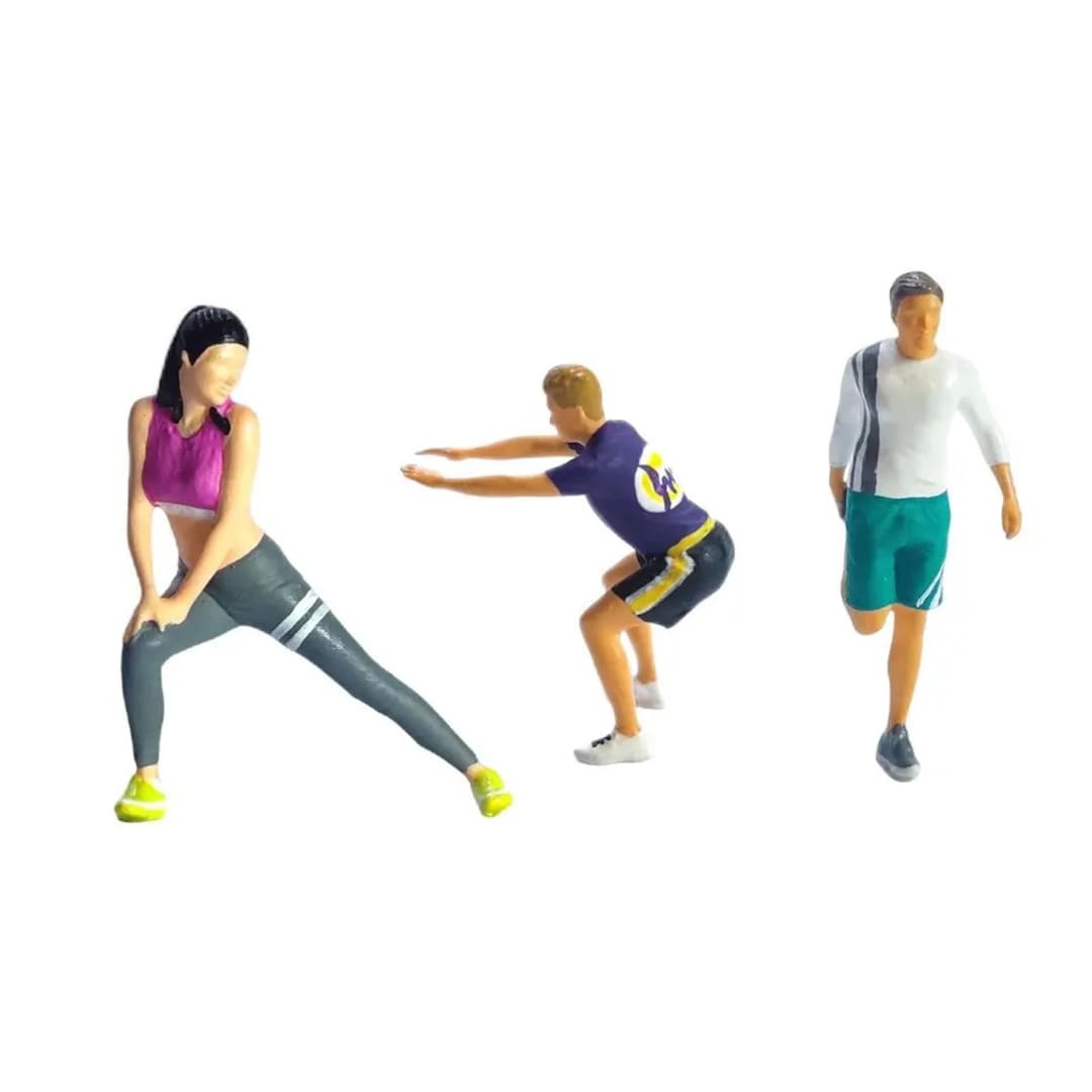 Miniature FITNESS Stretching 1:64 Figure Exercise Mini Gym Jogging Warm ...