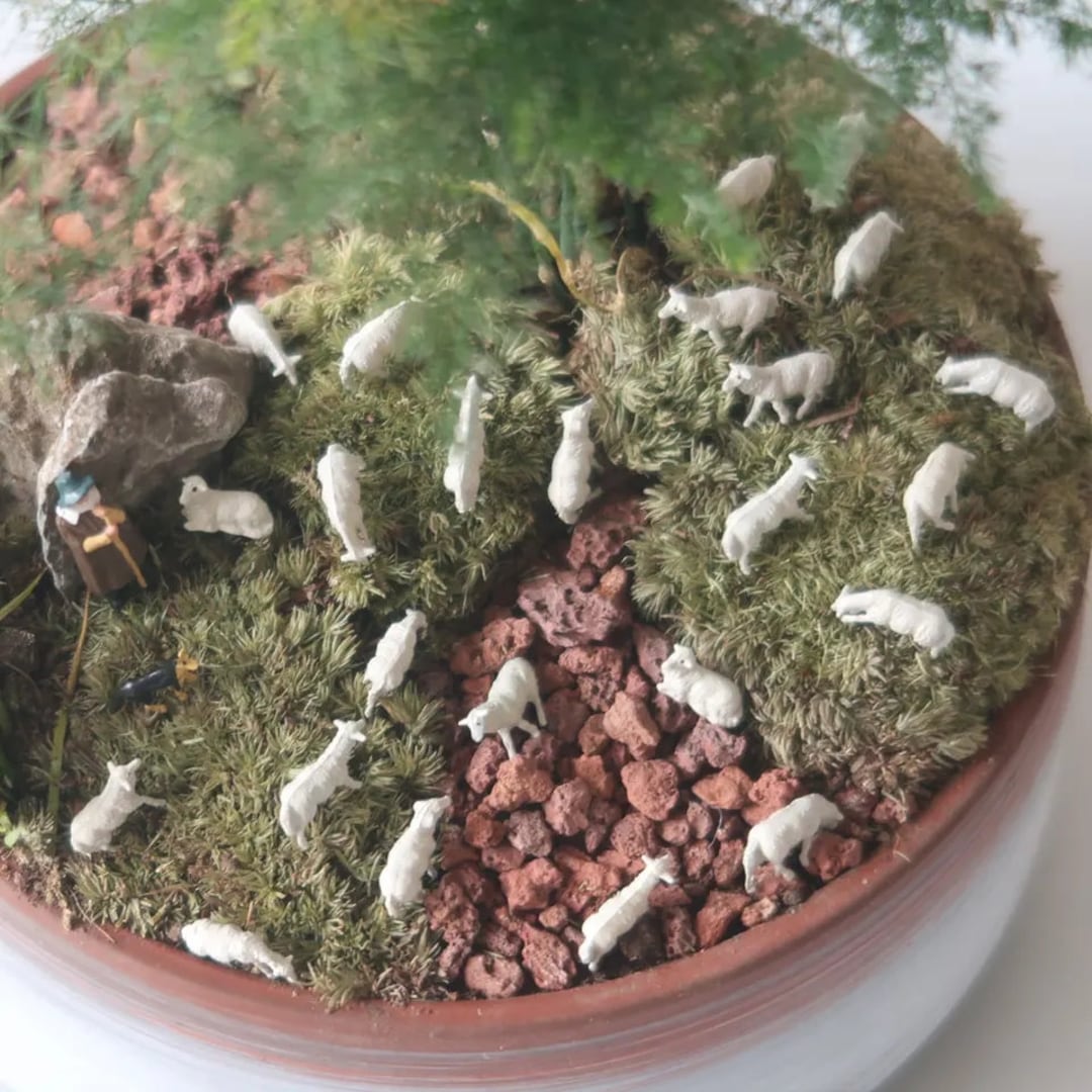 Farmer Shepherd Sheep Flock 1:87 Miniature Mini Figure Scale Model ...