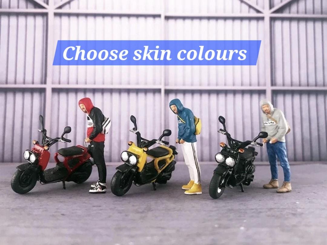 Scooter Motorbike Hoodie 1:64 Scale Man Mini Figure People Miniature ...