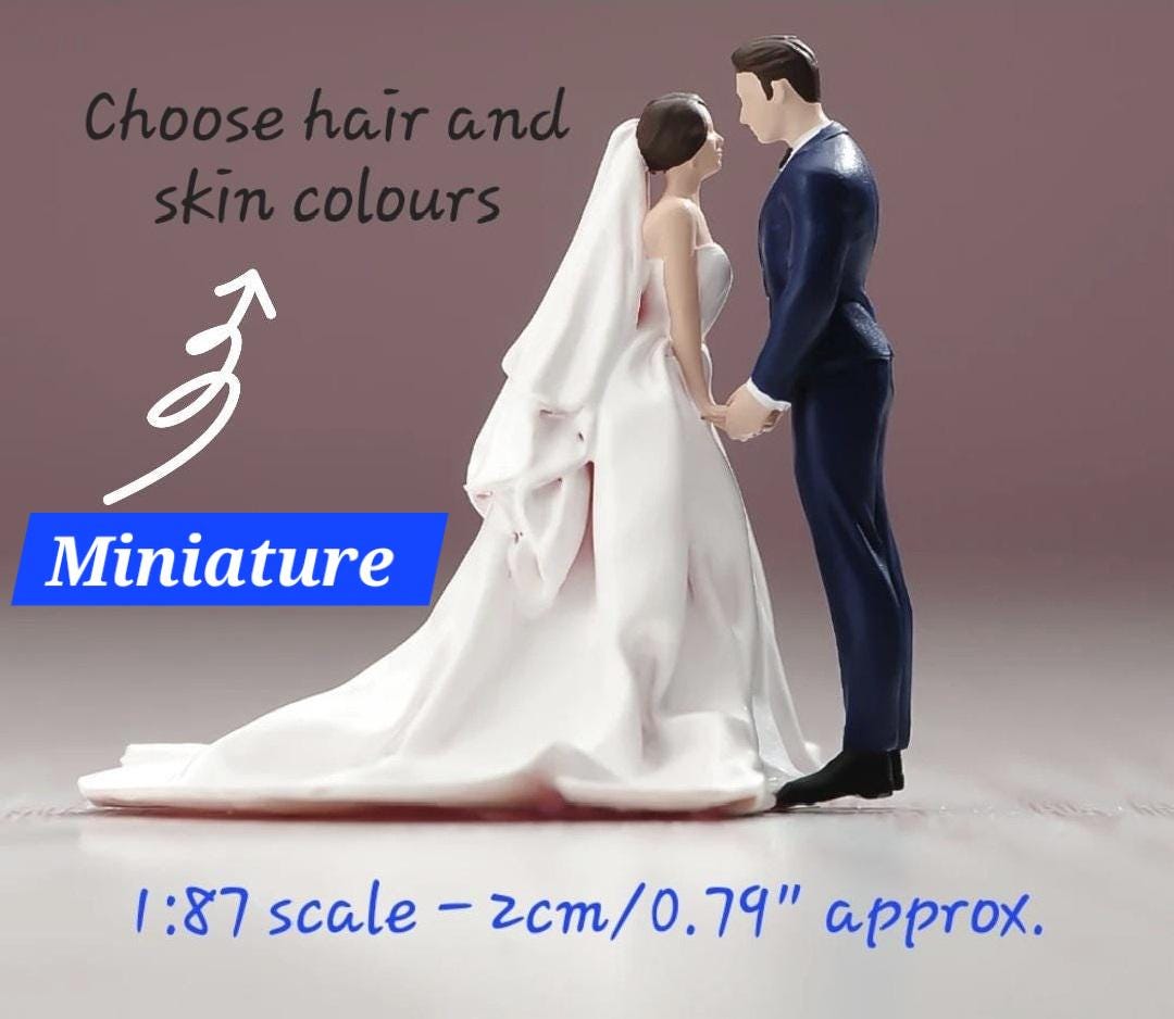Small MINI Personalised 2CM 1:87 Scale Model Miniature Bride and Groom ...