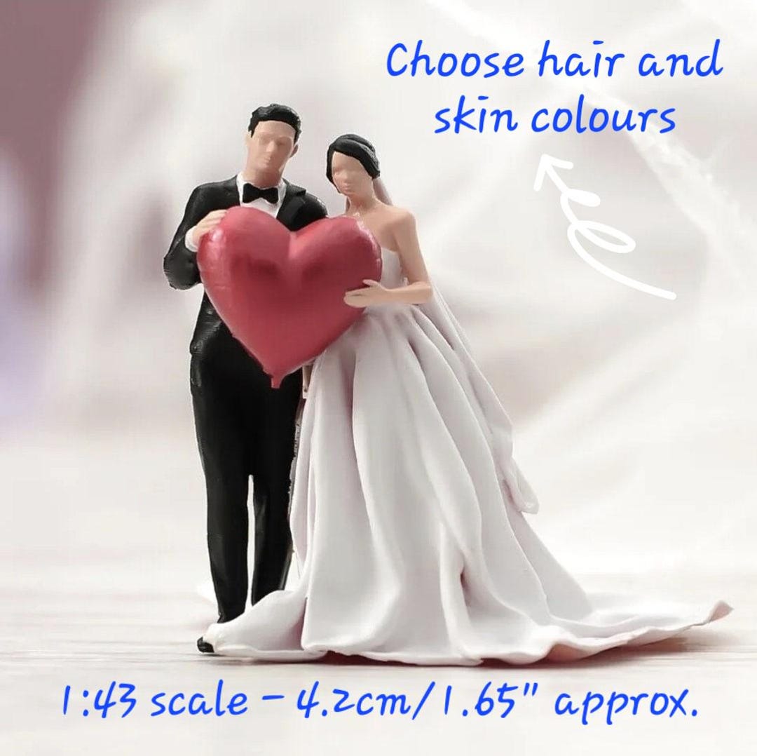 1:43 Personalised Scale Model Miniature Bride and Groom Figures Love ...
