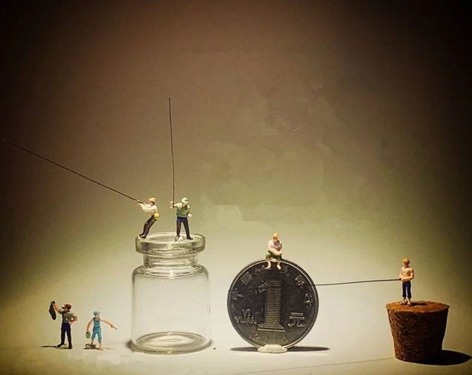 FISHING Fisherman Miniature People 6pcs 1:87 Scale Model Mini Club ...