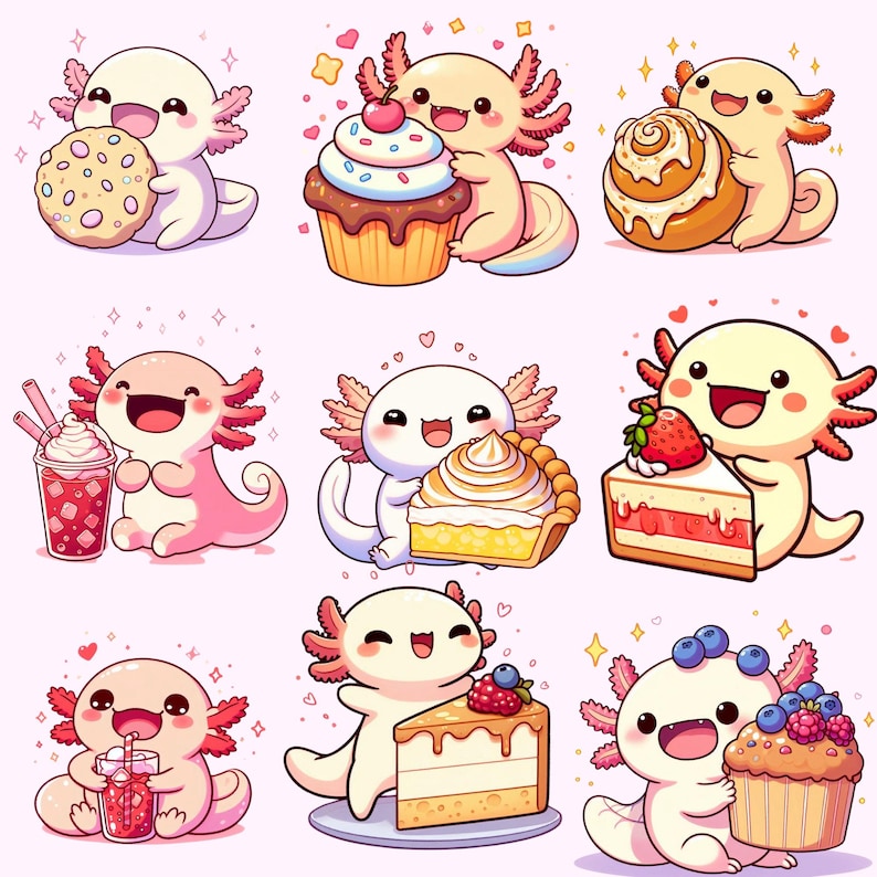 Axolotl Kawaii Png Designs Bundle Axolotl Cute Png Designs Bundle ...