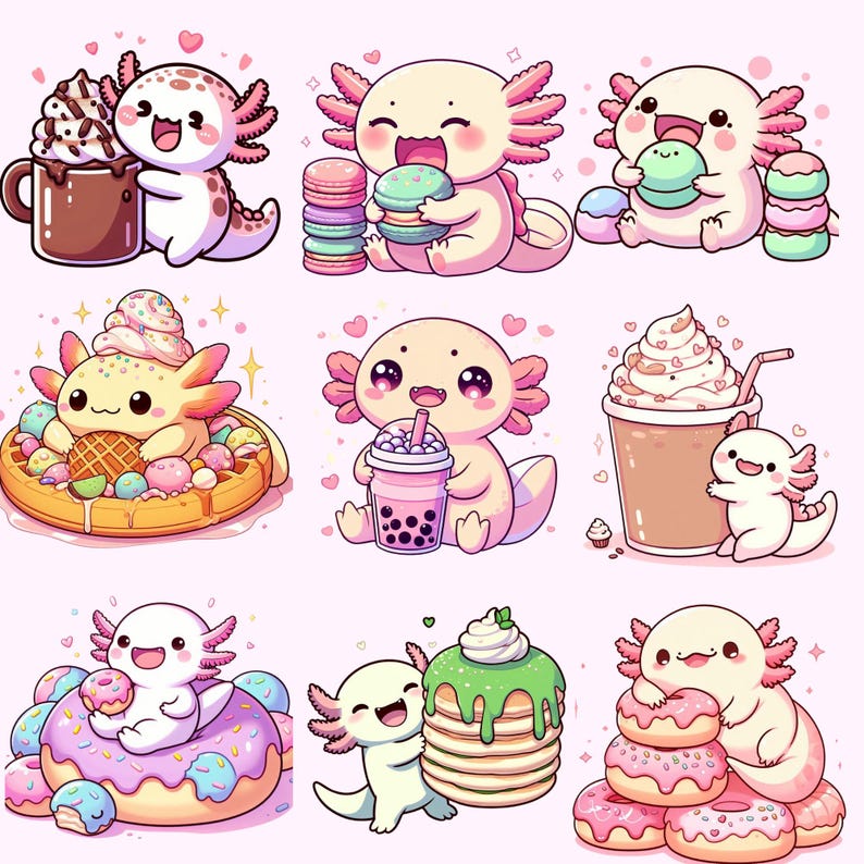 Axolotl Kawaii Png Designs Bundle Axolotl Cute Png Designs Bundle ...