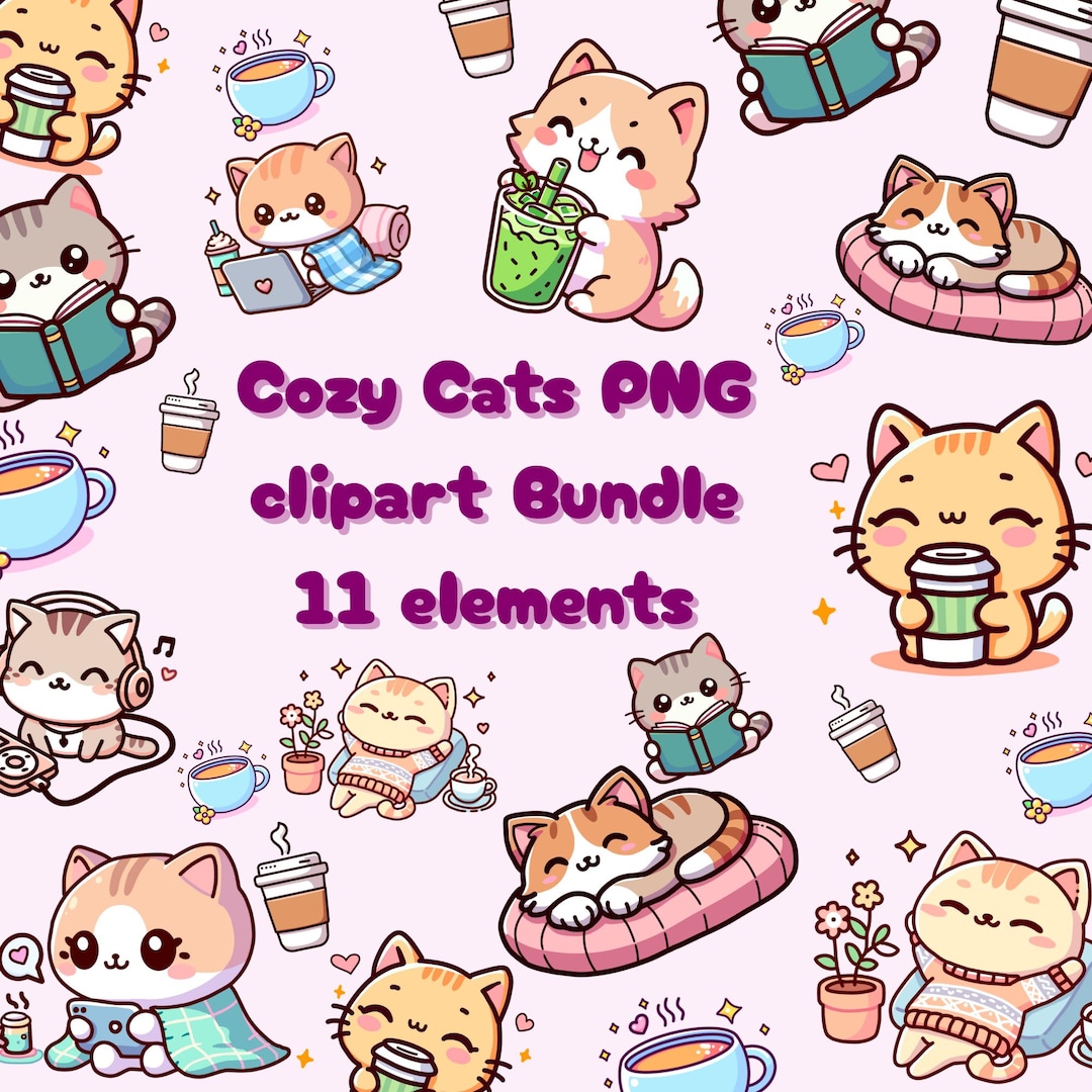 Cute Cat Png Clipart Bundle Cat Cafe Clipart Bundle Cozy Kittens Png ...