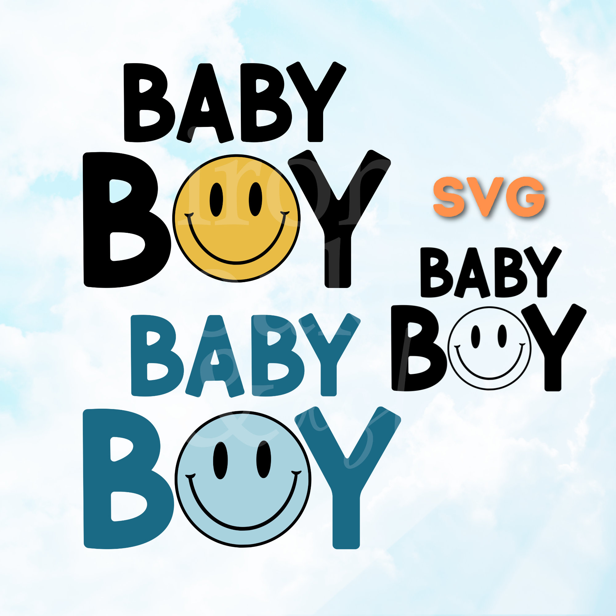 Baby Boy Smiley SVG PNG Bundle, Baby Boy Designs, Smiley Boy Design ...