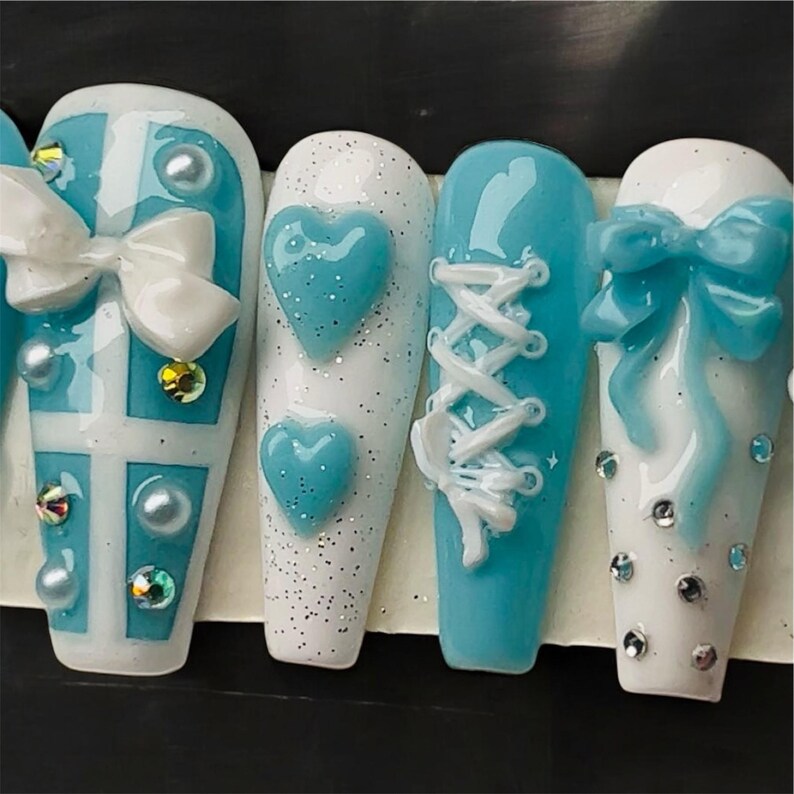 Valentine Press on Nails, Hand Sculpted Charms, Coffin Shape, Reusable ...