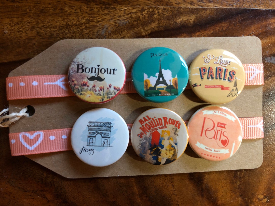 Paris, France Button Pin Badge Set - Etsy