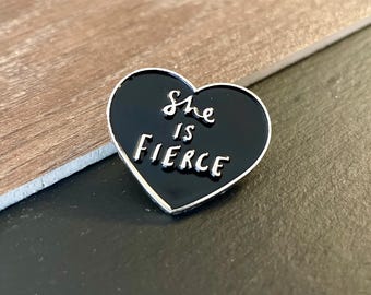 She is Fierce Enamel Pin: Black Heart Empowerment Badge - Etsy