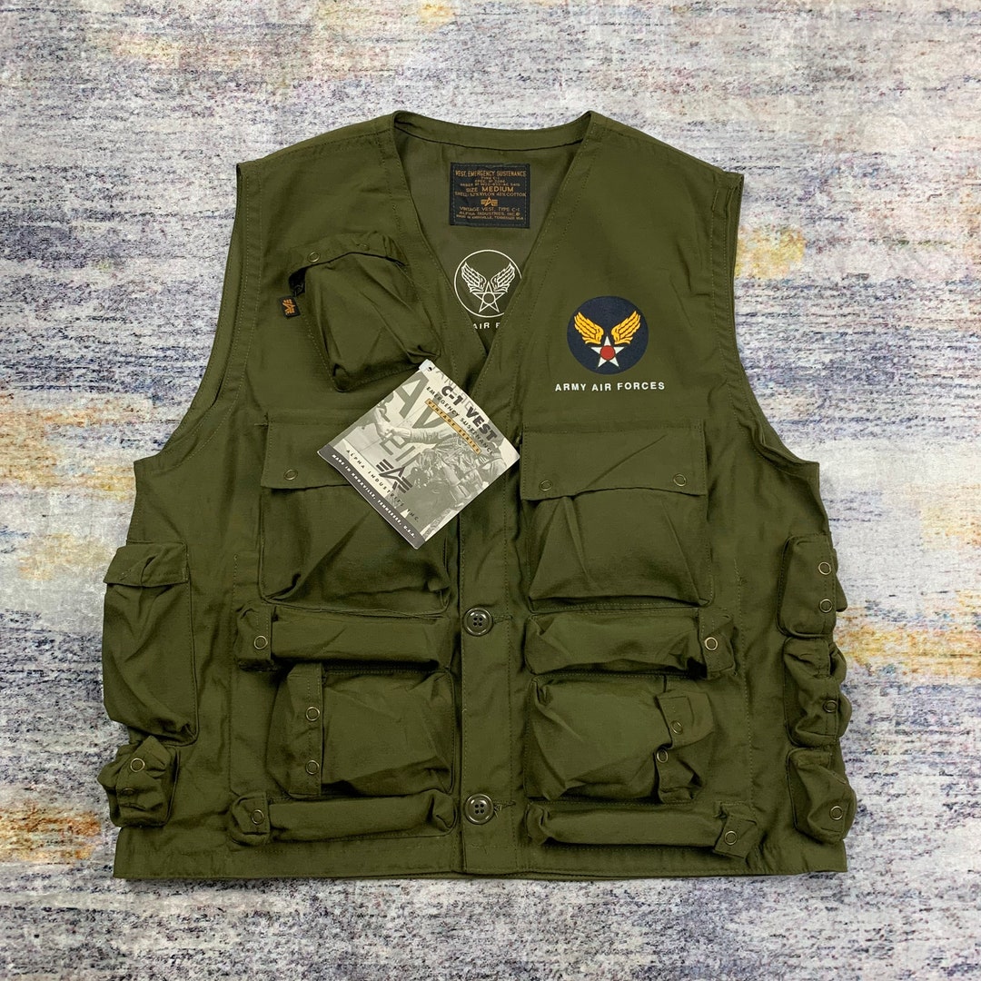 Vintage Alpha Industries Ww2 Type C-1 Usaf Multi Pocket Vest Sustenance ...