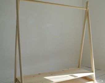 Handmade, Natural Wood, Clothes Rail With Shelf and Wheels - Etsy UK