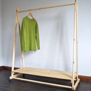 Handmade, Natural Wood, Clothes Rail With Shelf and Wheels - Etsy