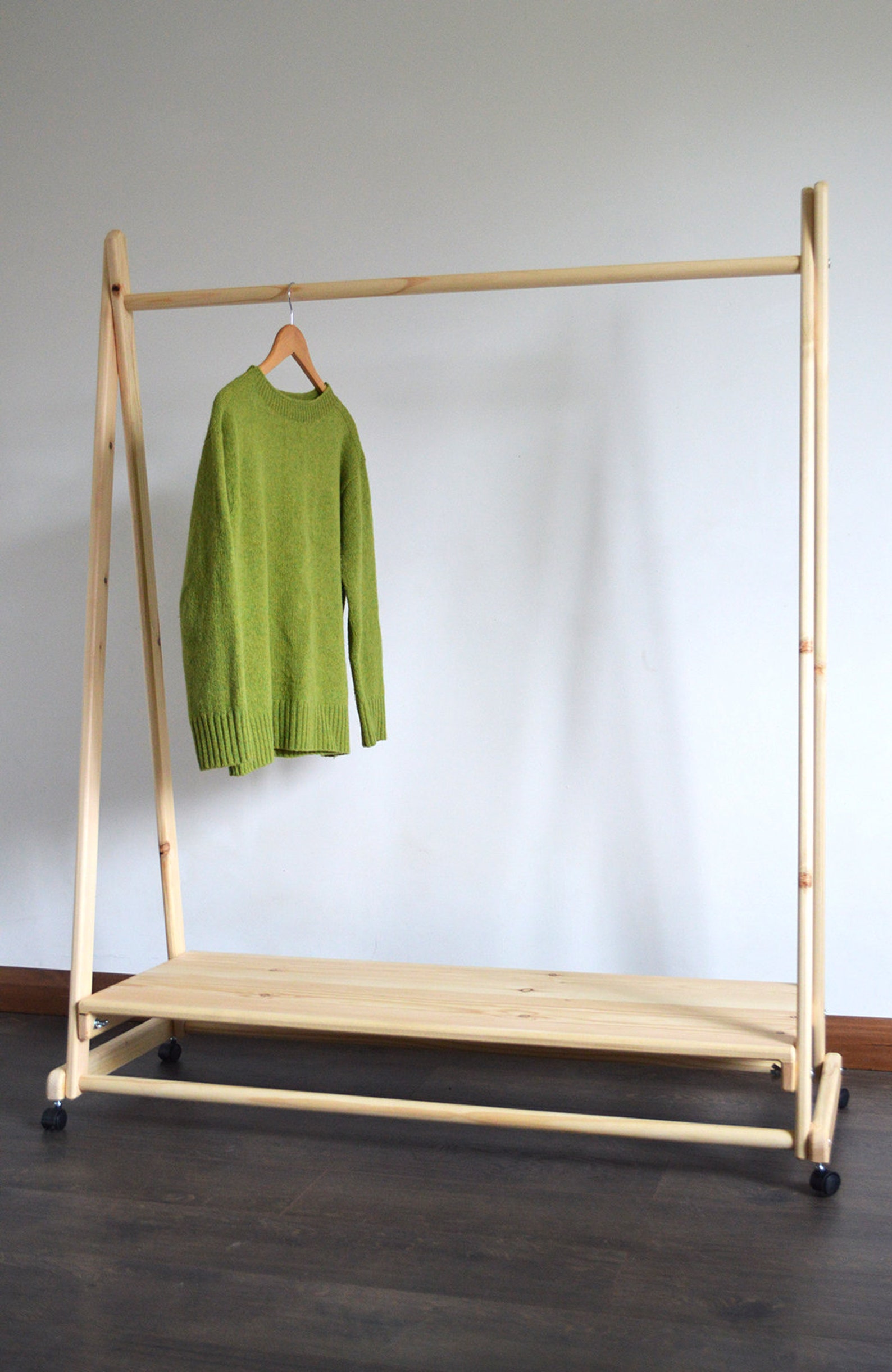 Handmade, Natural Wood, Clothes Rail With Shelf and Wheels - Etsy