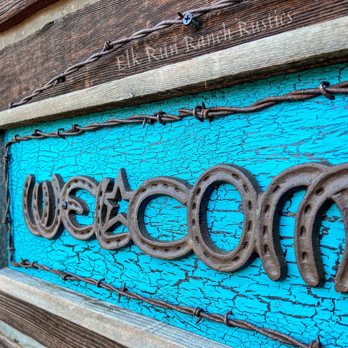 Teal Rustic Western Welcome Sign, Horseshoe Sign, Welcome Sign, Western ...