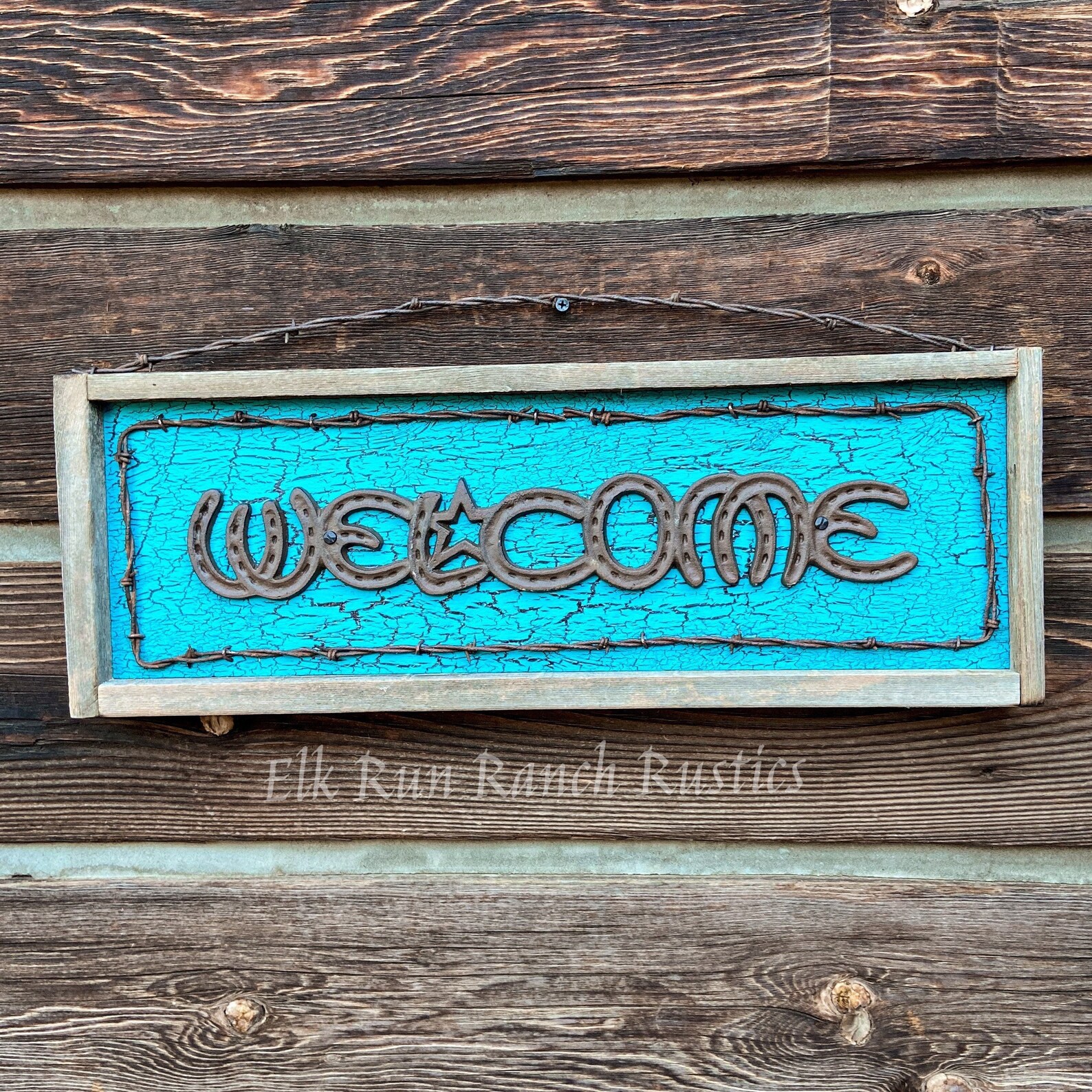 Teal Rustic Western Welcome Sign, Horseshoe Sign, Welcome Sign, Western ...