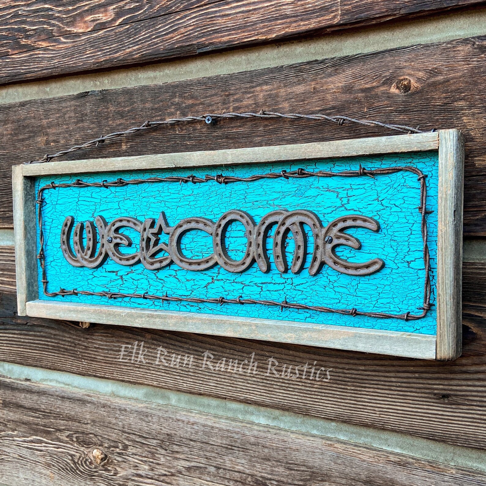 Teal Rustic Western Welcome Sign, Horseshoe Sign, Welcome Sign, Western ...