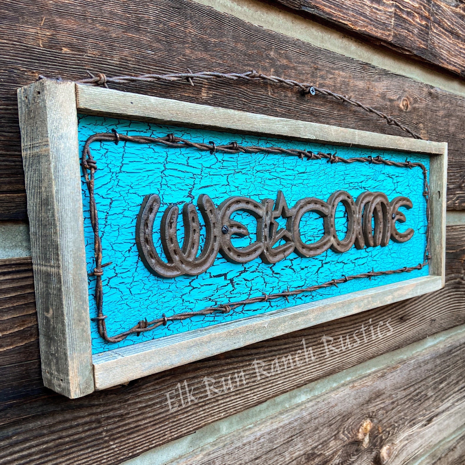 Teal Rustic Western Welcome Sign, Horseshoe Sign, Welcome Sign, Western ...