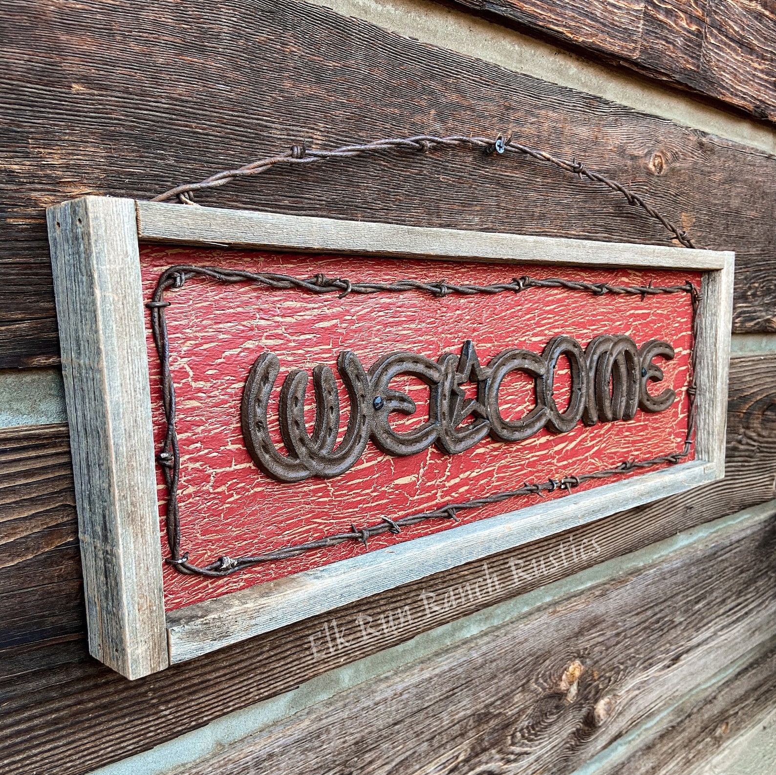 Red Rustic Western Welcome Sign Horseshoe Sign Welcome Sign | Etsy