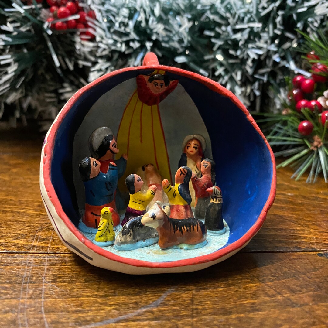 Vintage Christmas Nativity Folk Art Diorama Tea Cup Bauble - Etsy