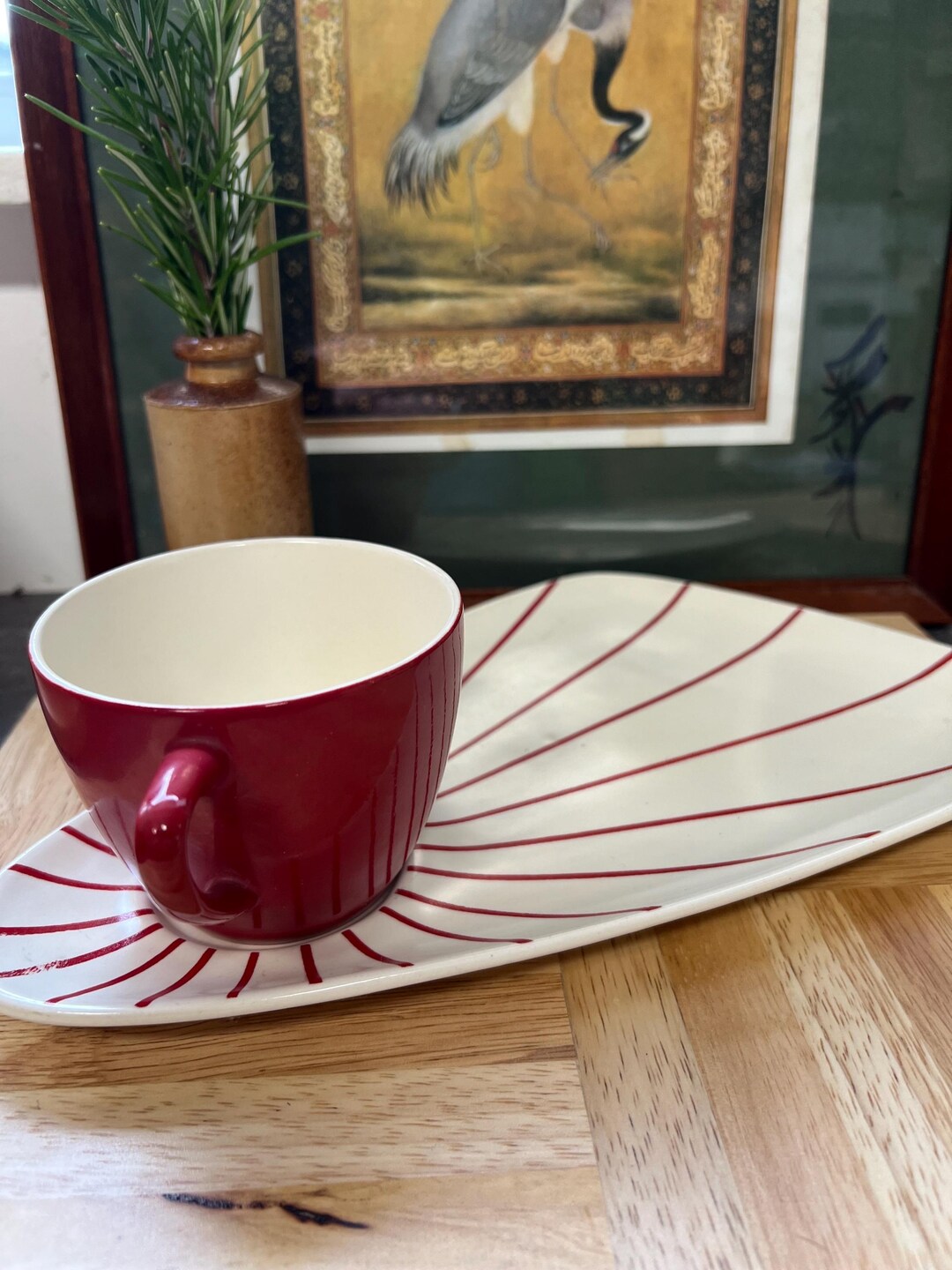 Cream and Red Crown Devon Breakfast Set, Cup and Triangle Plate - Etsy