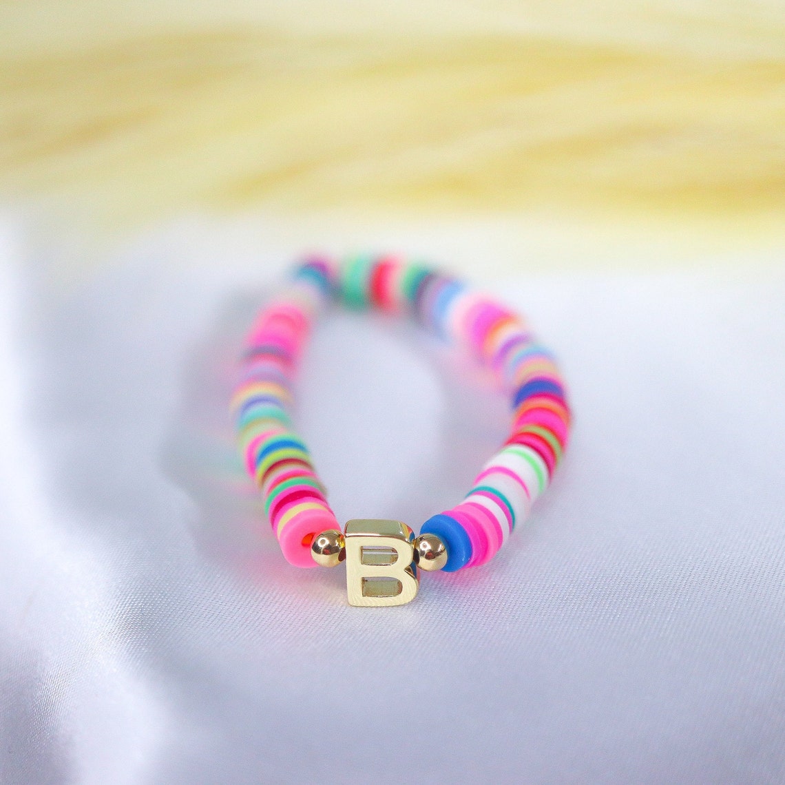 Custom Bead Initial Bracelet, Rainbow Fun Bracelet, Party Gift Favor ...
