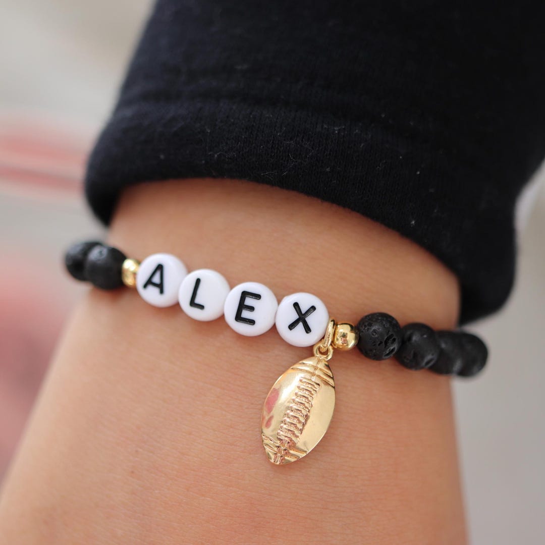 Custom Football Bracelet,name Stone Bracelet, Beaded Bracelet,football ...