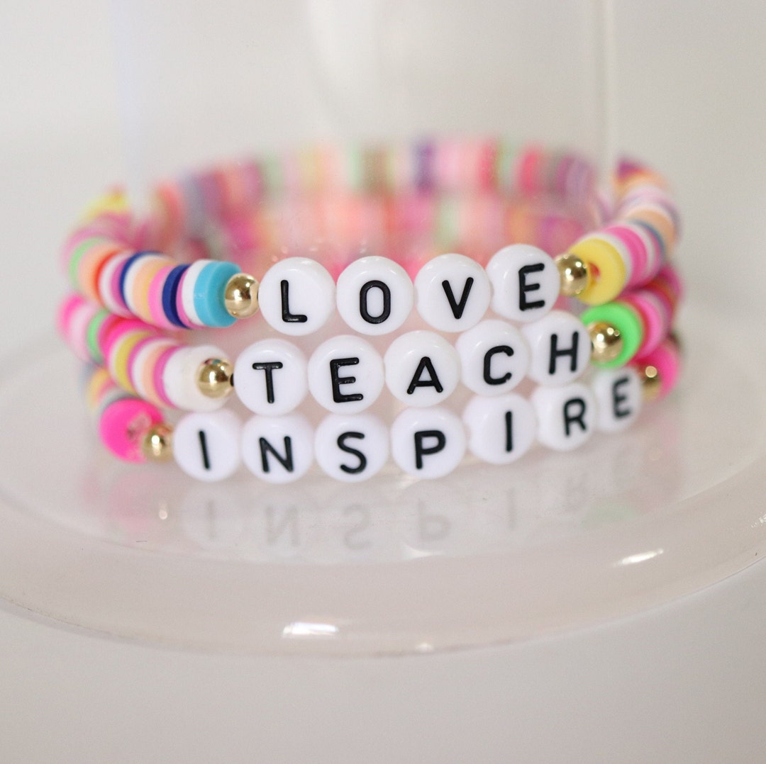 Set of 3 Custom Bead Name Bracelet, Teacher Christmas Gift ...