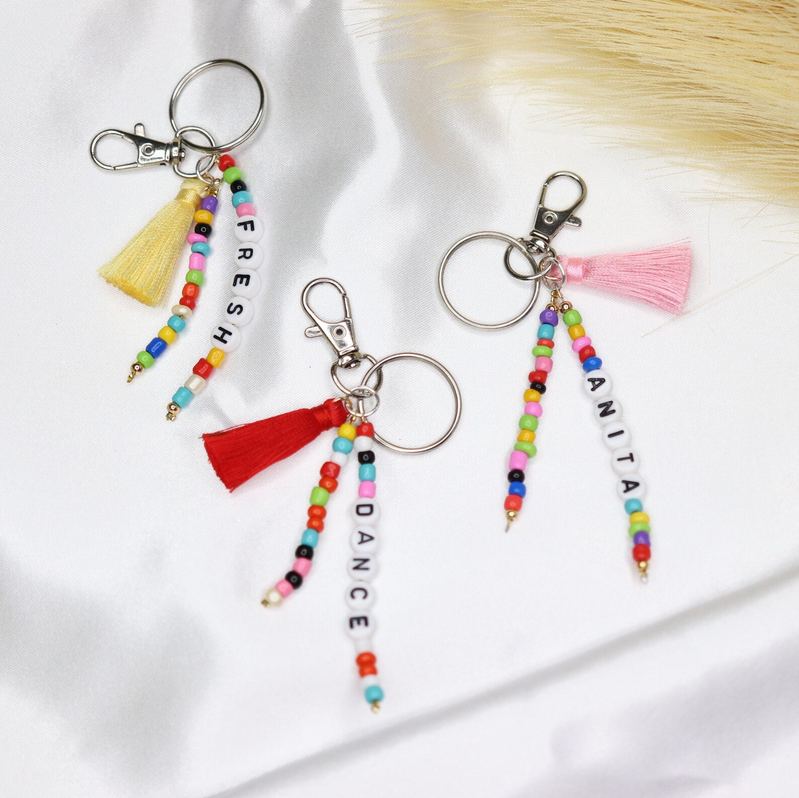 Custom Beaded Name Keychain Personalized Colorful - Etsy