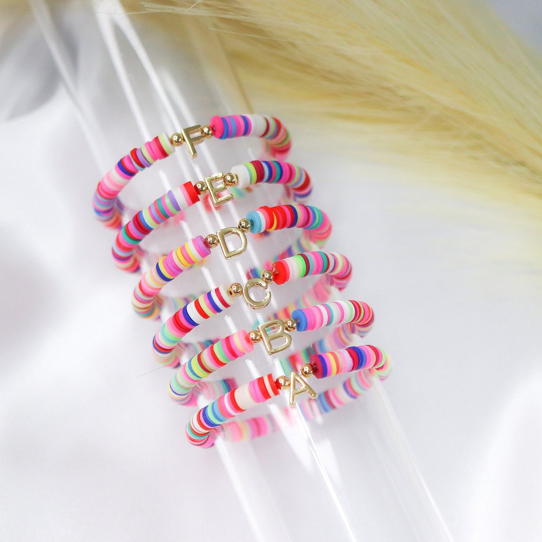 Custom Bead Initial Bracelet, Rainbow Fun Bracelet, Party Gift Favor ...