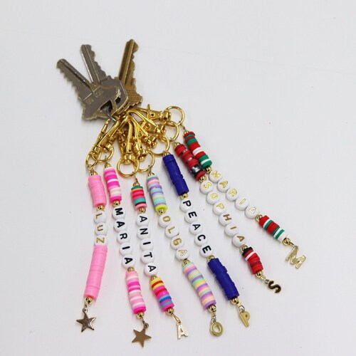 Custom Beaded Name Keychain Personalized Colorful - Etsy