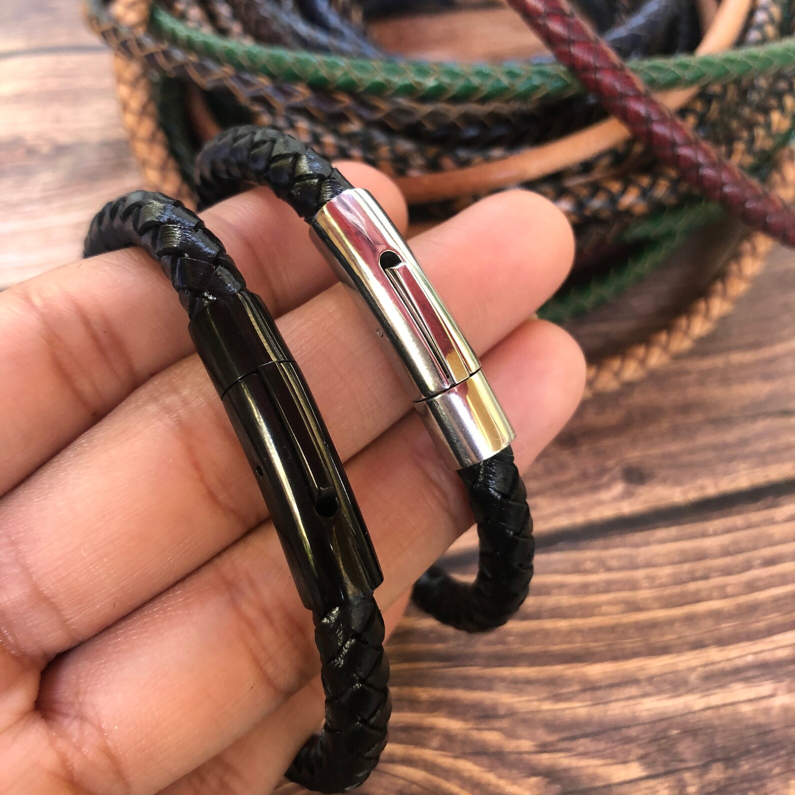 Men Leather Bracelet Woven Leather Bracelet for Men Men - Etsy
