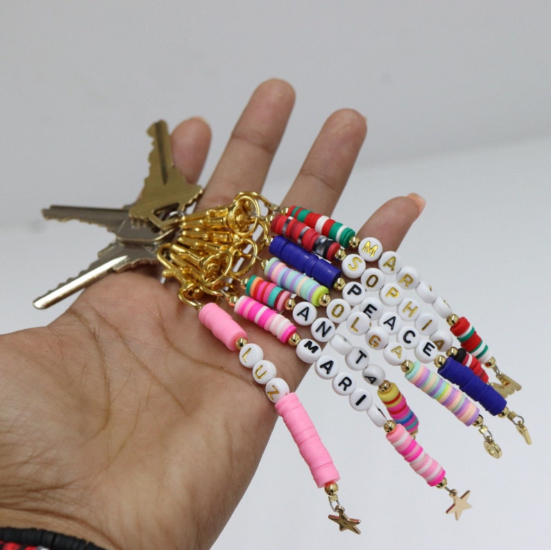 Custom Beaded Name Keychain Personalized Colorful - Etsy