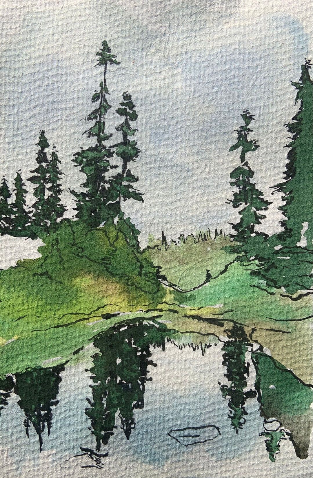 Reflection Pool Watercolor Painting, Pacific Northwest - Etsy