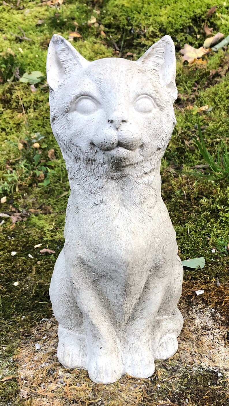 Cement Cat Statue Concrete Sitting Cat Figure Garden - Etsy