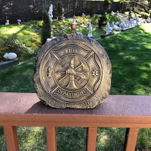 Fireman Plaque Stone, Concrete Garden Stone, Fireman Stone, Garden ...