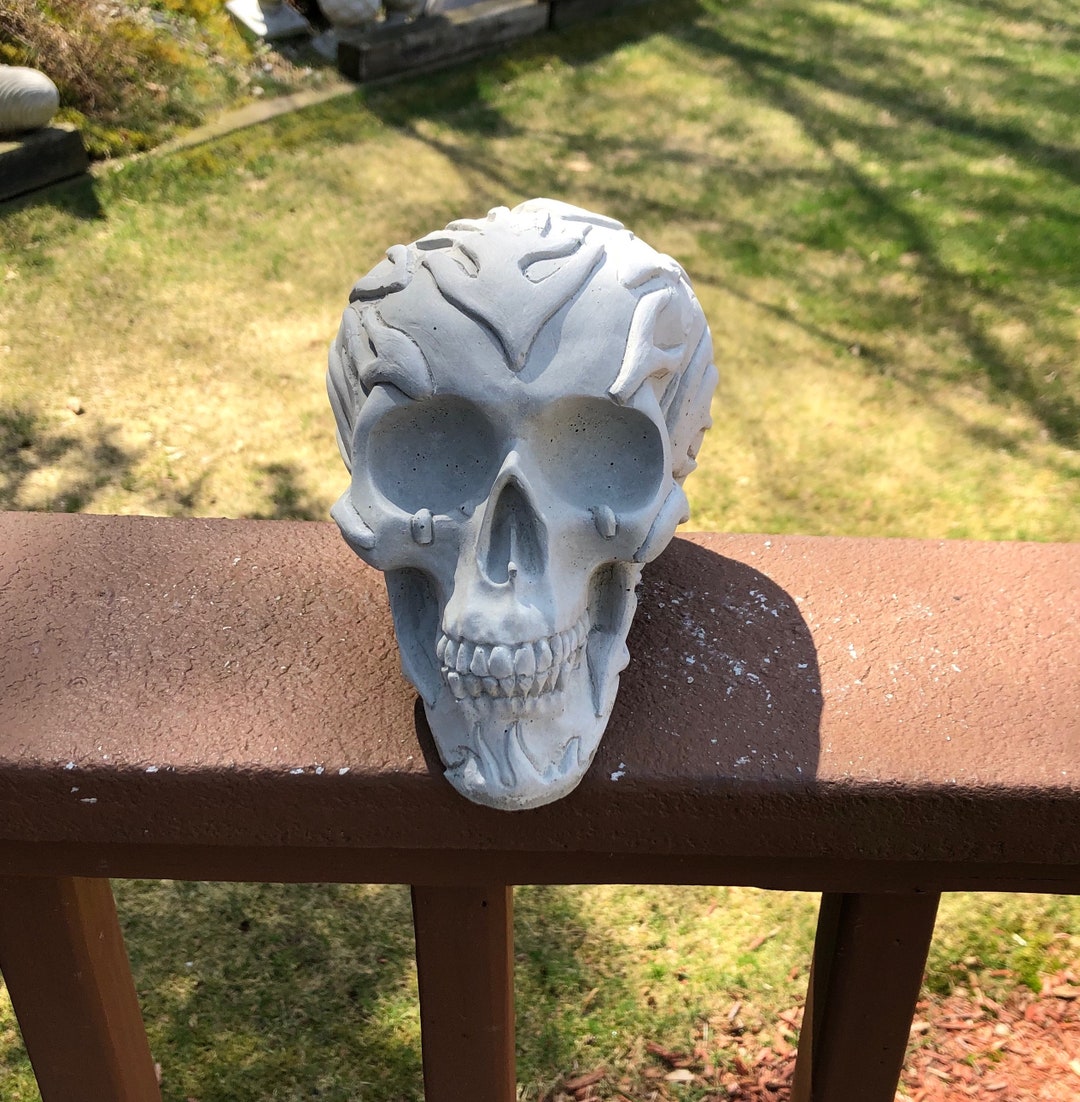 Flame Skull, Concrete Skull, Cement Skull, Garden Figure, Garden Decor ...