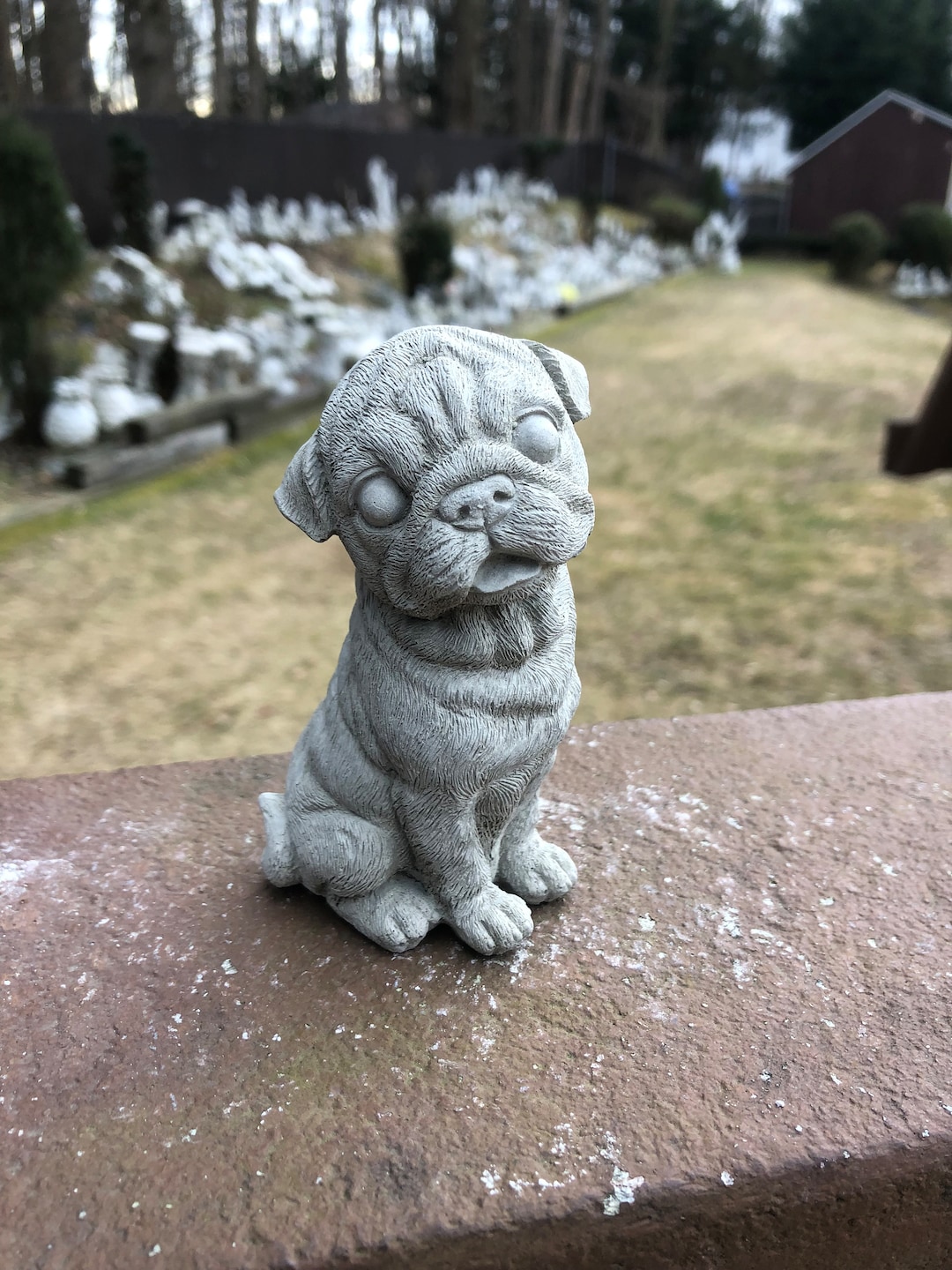 Cement Garden Pug, Sitting Pug Statue, Concrete Pug, Garden Decor ...