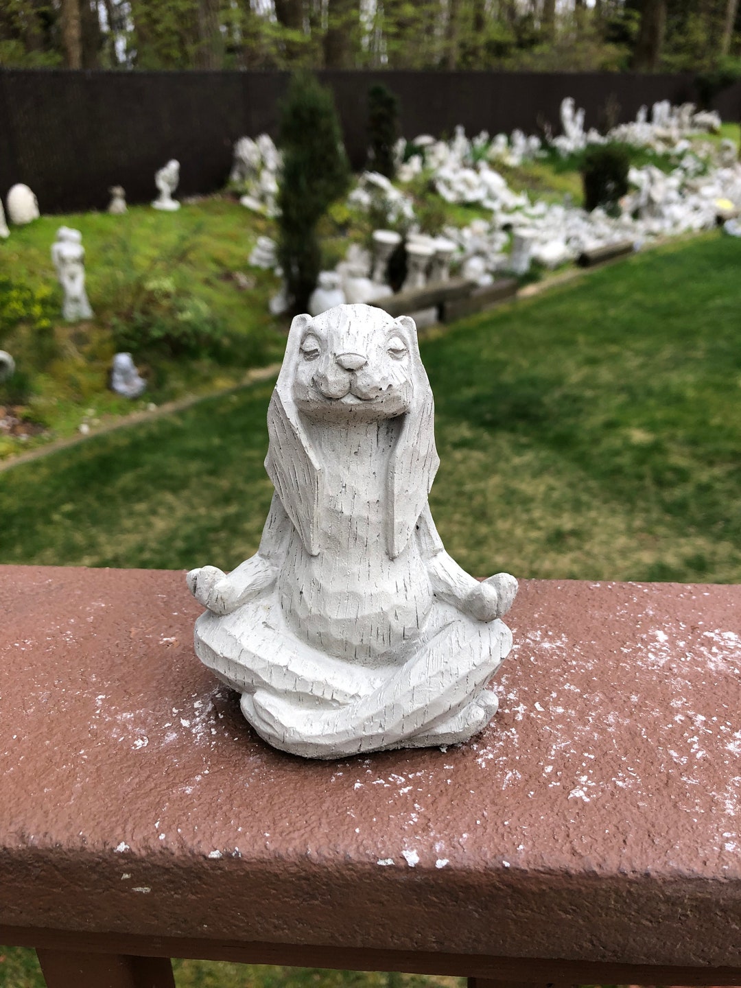 Concrete Zen Rabbit Statue, Cute Cement Bunny Garden Figure, Meditating ...