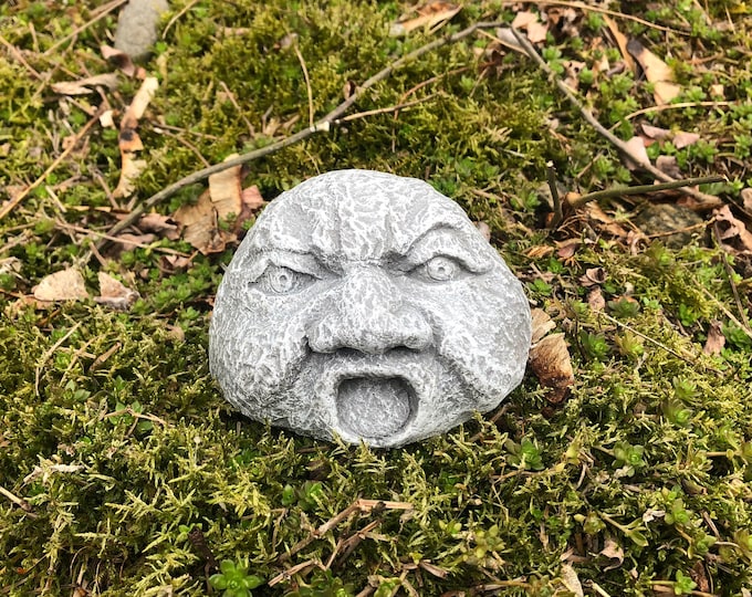 Cement Garden Rock Face, Concrete Garden Face, Angry Face, Rocks With ...