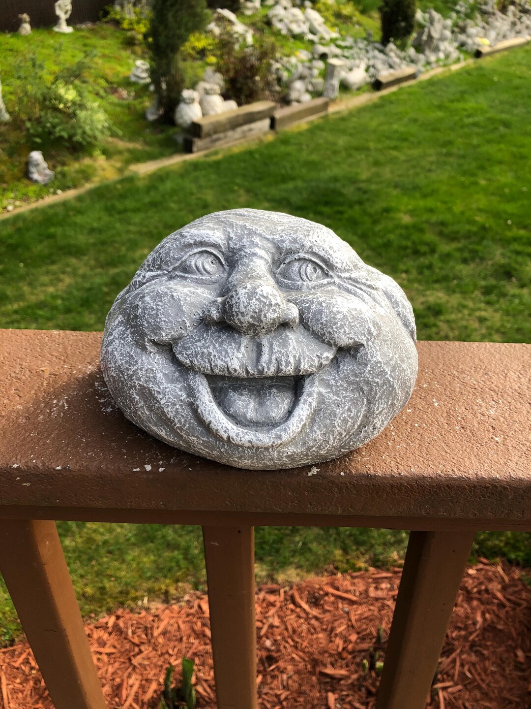 Cement Garden Rock Face, Concrete Garden Face, Smiling Face, Rocks With ...