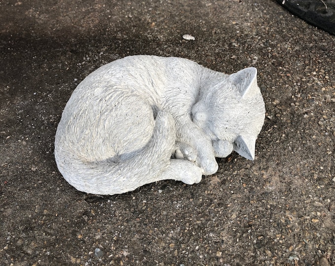 Cat Statue, Concrete Cat Figure, Garden Statues, Napping Cat, Memorial ...