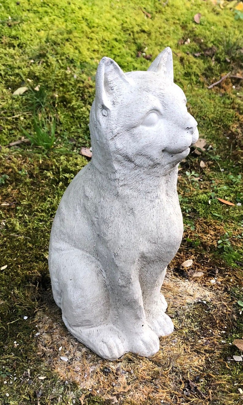 Cement Cat Statue Concrete Sitting Cat Figure Garden | Etsy