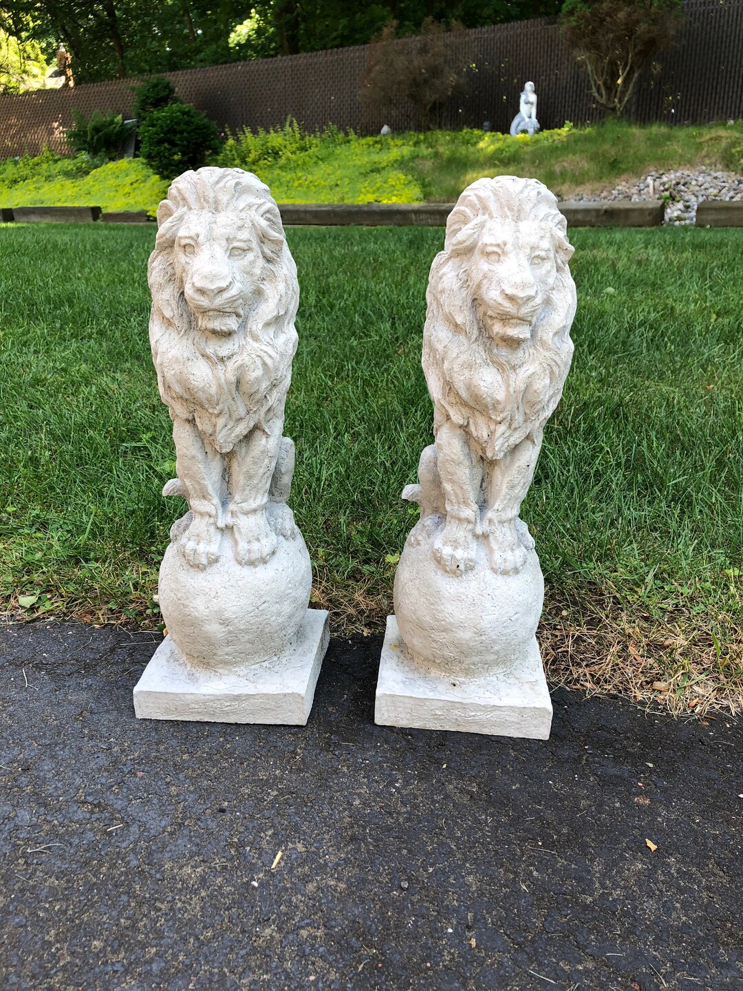 Concrete Lion Statue Pair: Garden Finial Cement Animal Decor - Etsy