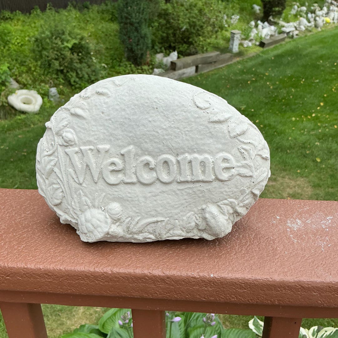 Welcome Rock, Cement Rock, Garden Decor, Small Garden Rock, Home Decor ...